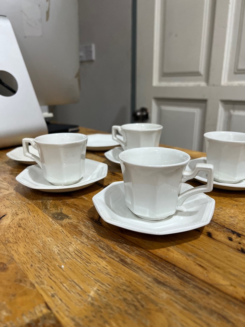 4 pcs Johnson brothers heritage white small coffee tea cup with saucers ...