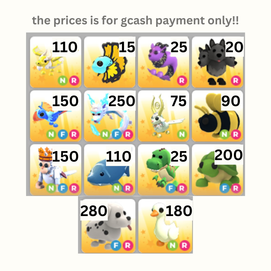 ADOPT ME PETS FOR SALE (PRICES INDICATED ON EACH PIC), Video Gaming ...