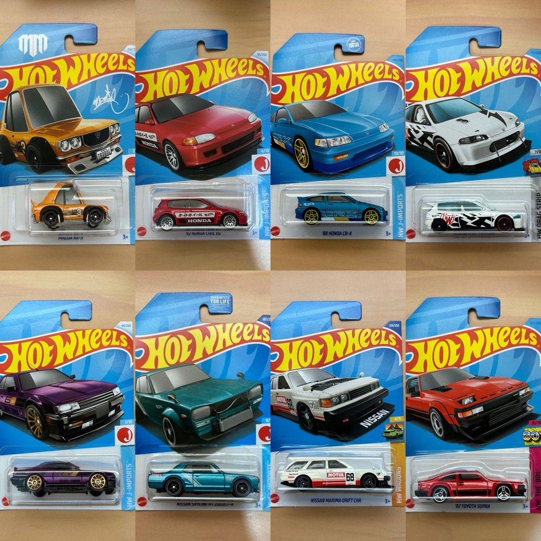 Assorted Hot Wheels JDM Toy Cars Mazda RX-3, Honda Civic EG6 CRX ...