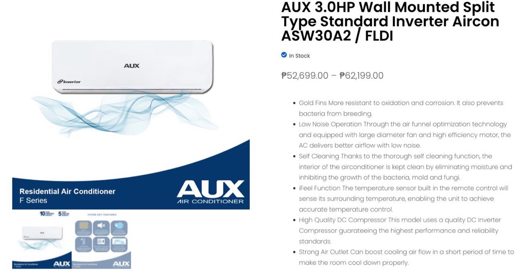 AUX 3.0HP Wall Mounted Split Type Inverter Aircon, TV & Home Appliances ...