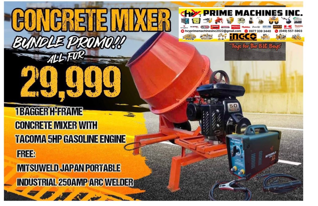 BUNDLE PROMO 1 BAGGER CEMENT MIXER WITH TACOMA ENGINE 5HP WITH FREE ...