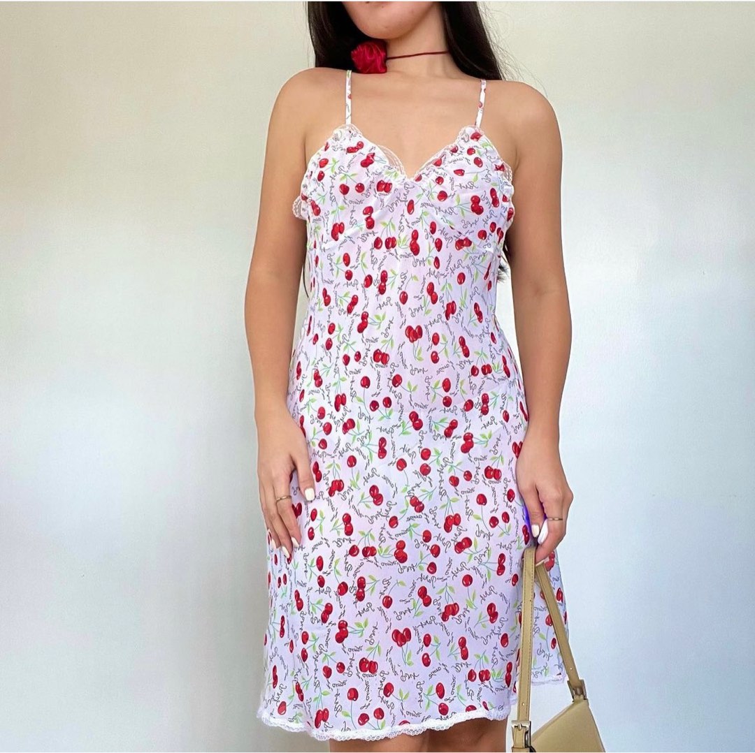 Bustier Sheer Cherries Slip Dress, Women's Fashion, Dresses & Sets ...