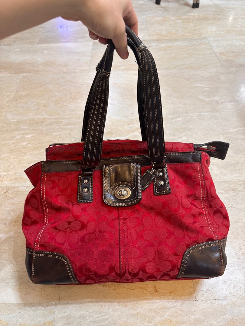 Coach big tote bag in red canvas with leather trimming, Luxury, Bags ...