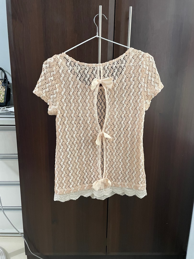Coquette Knitted Ribbon Top, Women's Fashion, Tops, Blouses on Carousell