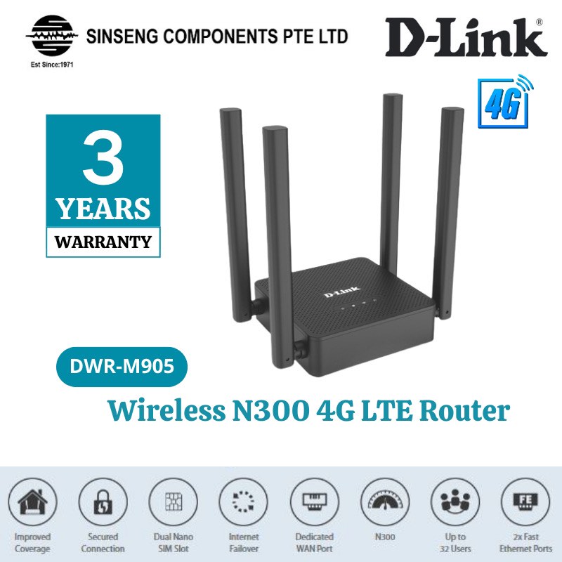 D-Link Wireless N300 4G LTE Sim Card Router | Share 4G Connection up to ...