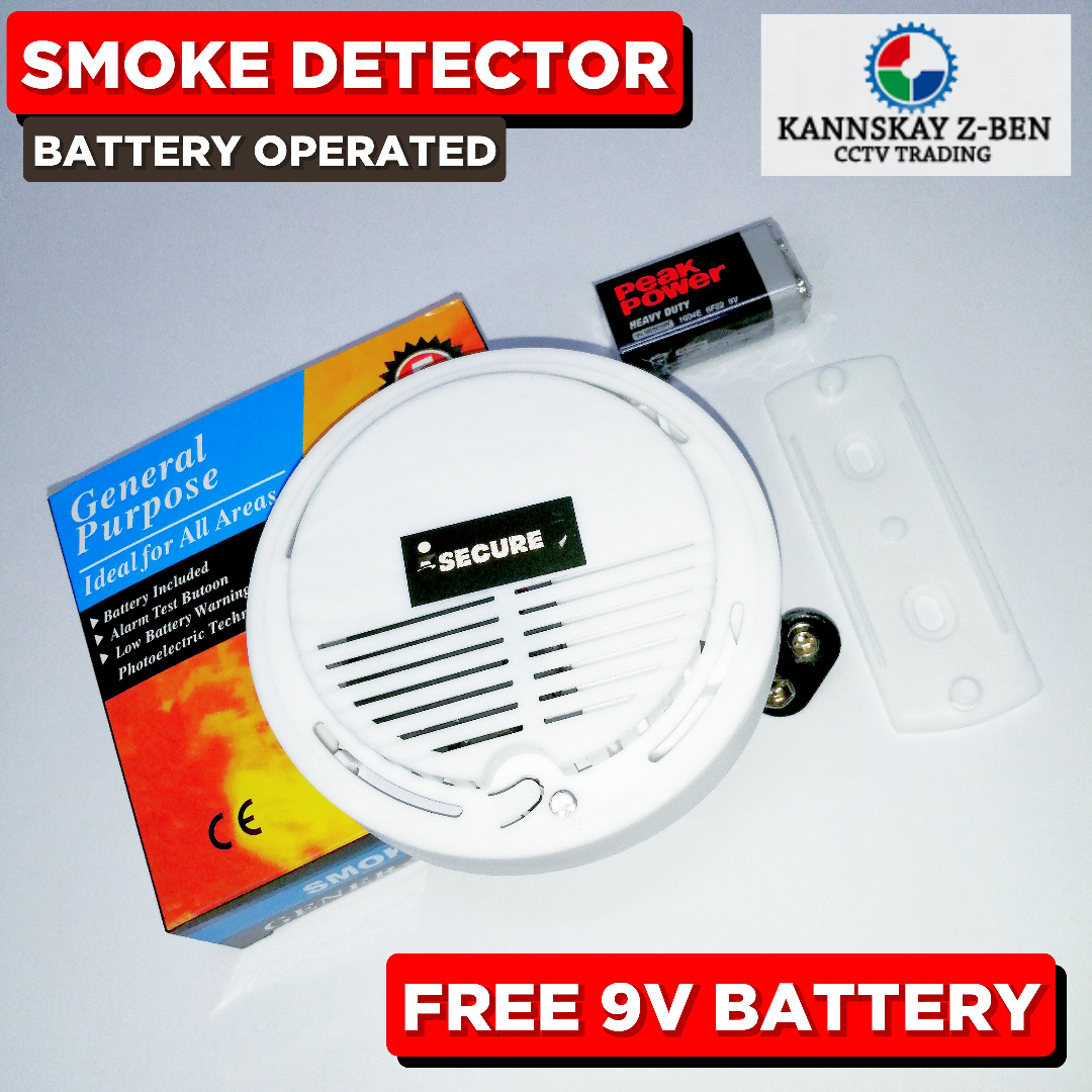 Smoke Detector Battery Operated Indoor Security System (FREE 9v BATTERY ...