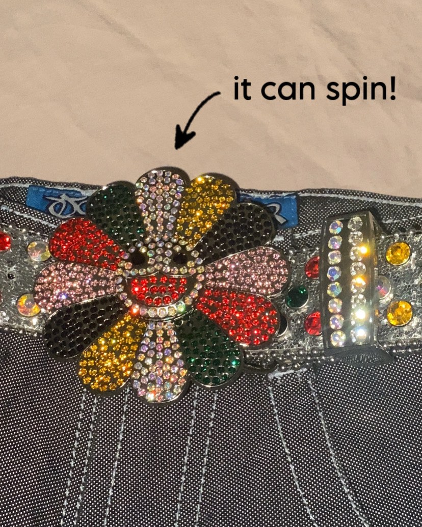 (UNIQUE SPINNING BELT) Takashi Murakami Flower Y2K Rhinestone Belt ...