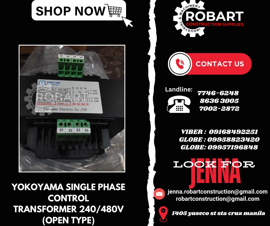 YOKOYAMA SINGLE PHASE CONTROL TRANSFORMER 240/480V (OPEN TYPE) CAPACITY : 500 VA INPUT VOLTAGE ...