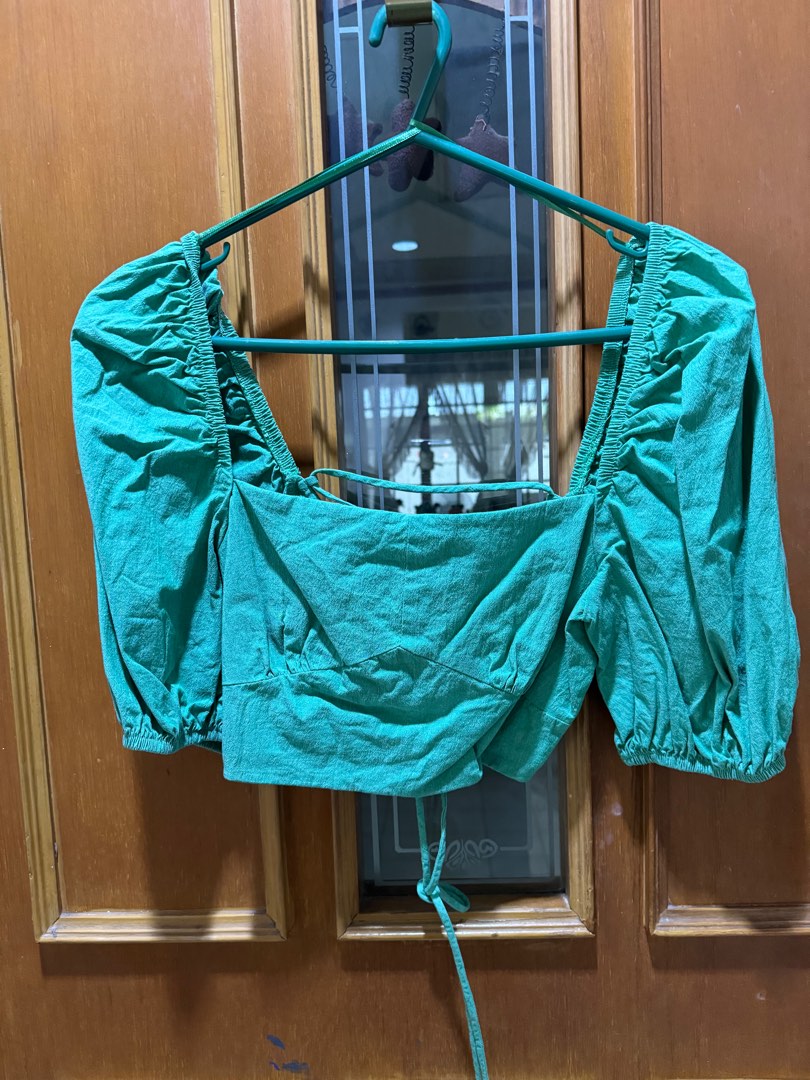 Zara Green Linen Backless Top, Women's Fashion, Tops, Blouses on Carousell