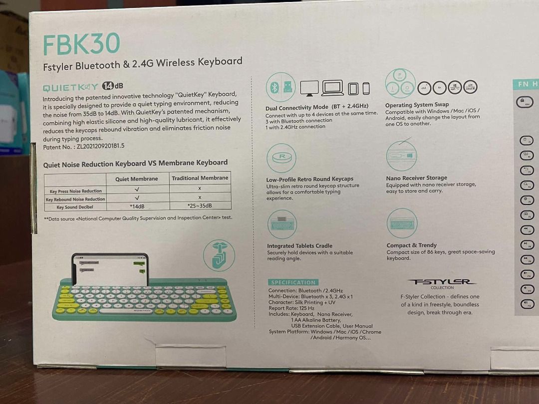 A4tech FBK30 Fstyler Bluetooth & Wireless QuietKey Silent Compact ...