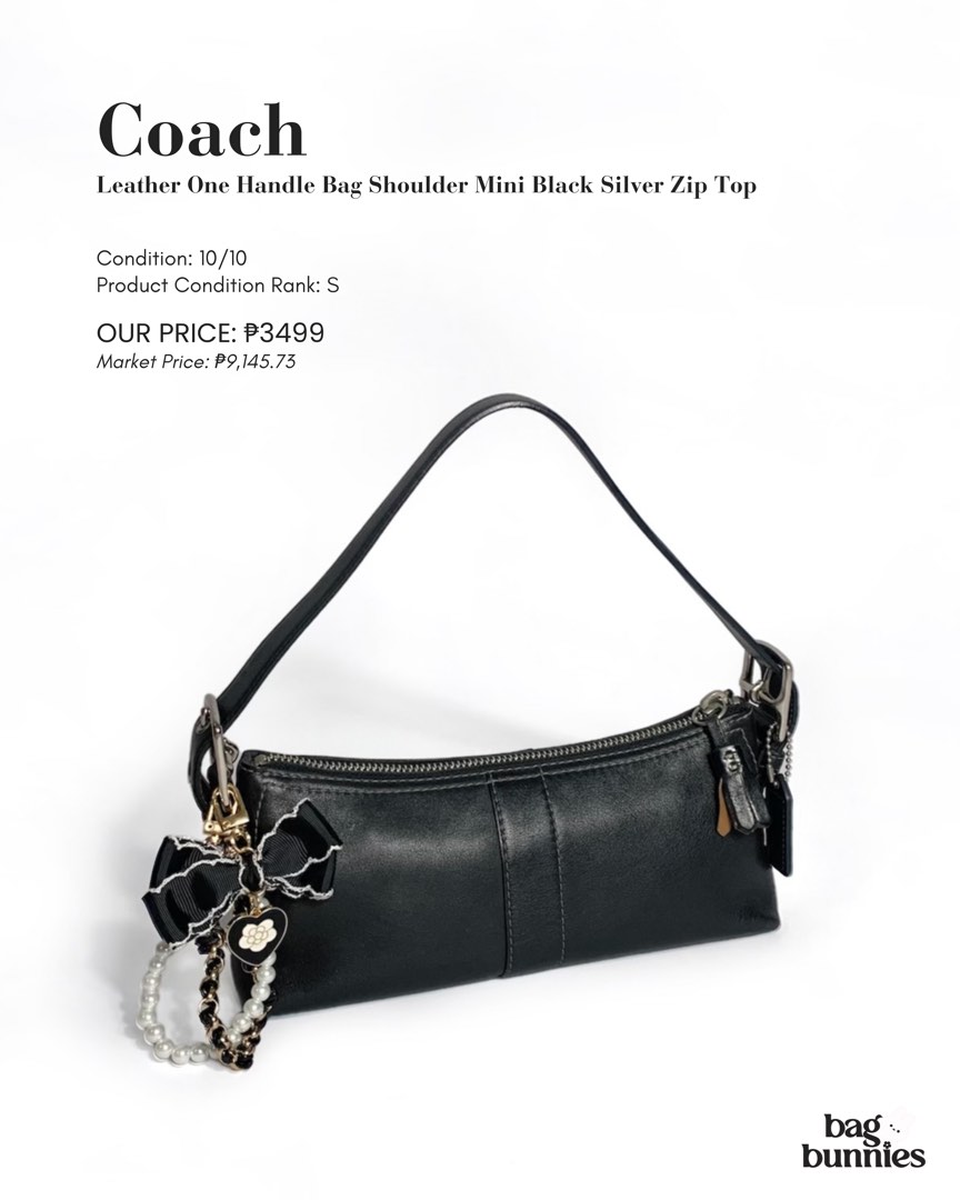 Coach Leather One Handle Bag Shoulder Mini Black Silver Zip Top, Women ...