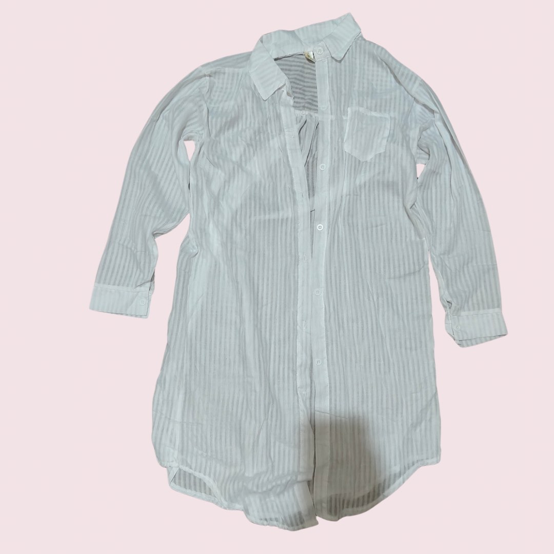 Cover up button down polo (see through), Women's Fashion, Tops ...