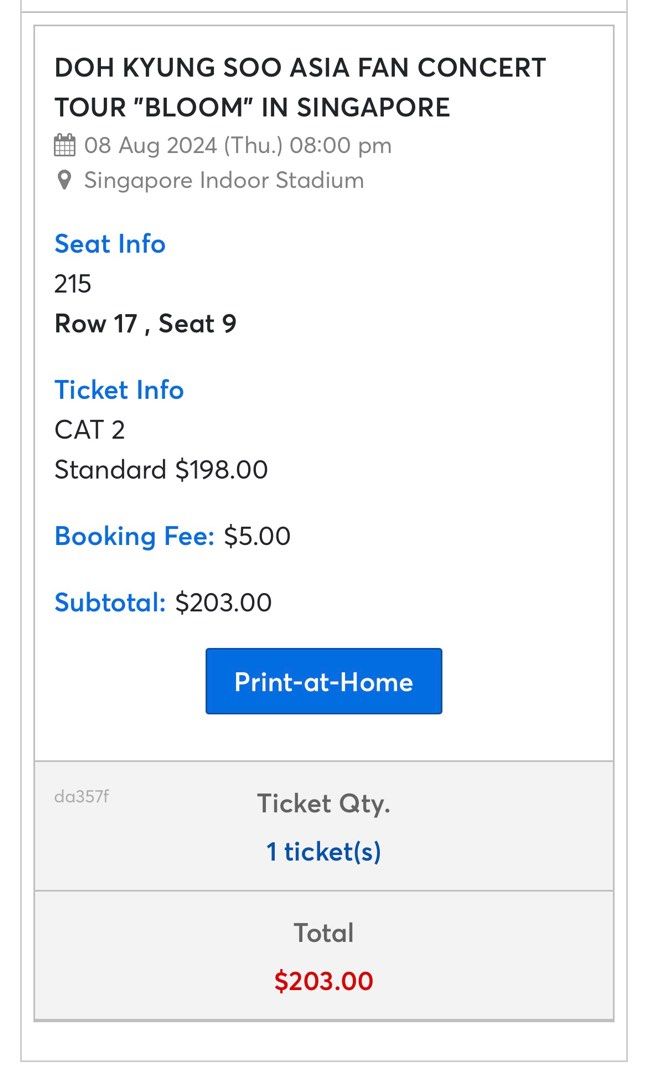 Doh Kyung Soo Asia Fan Concert Tour “Bloom” in Singapore CAT 2 ticket x1, Tickets & Vouchers ...