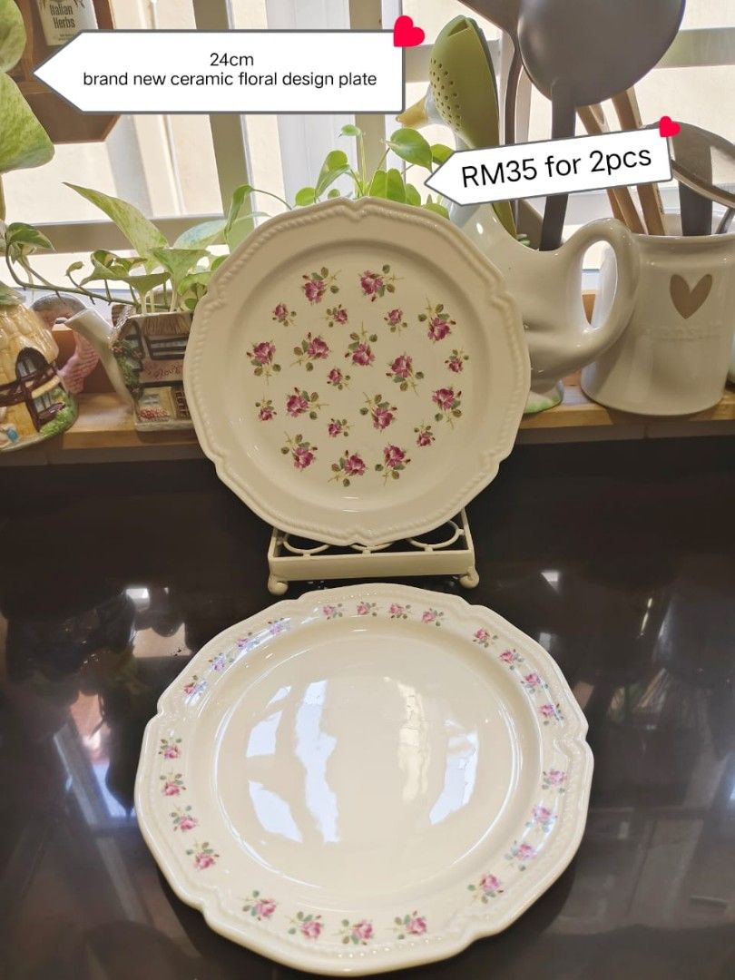 Floral Design Ceramic Plates Set, Furniture & Home Living, Kitchenware ...
