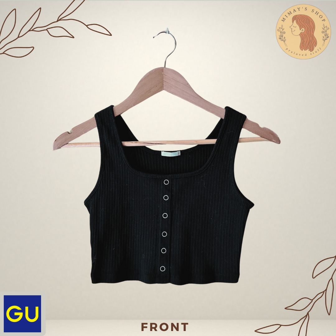 GU by UNIQLO Cropped Black Ribbed Tank Top, Women's Fashion, Tops ...