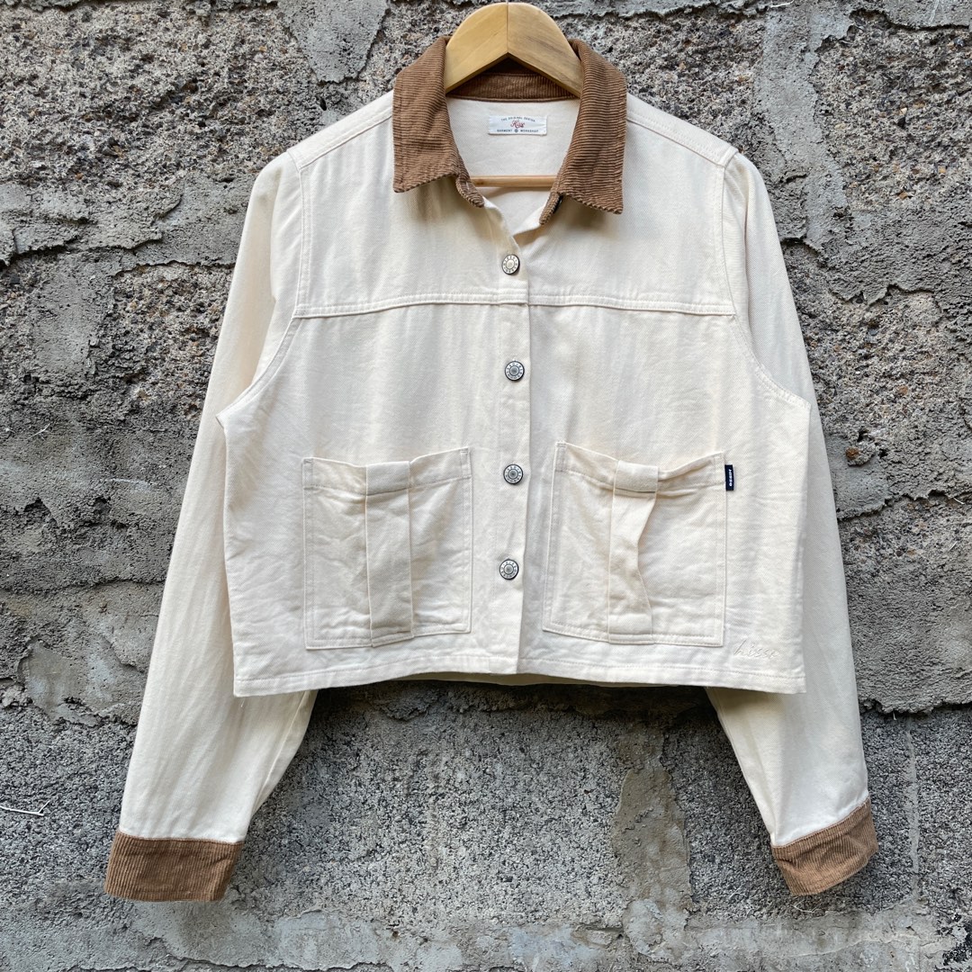 Hisso - Cream Trucker Boxy Oversized Jacket, Women's Fashion, Coats ...