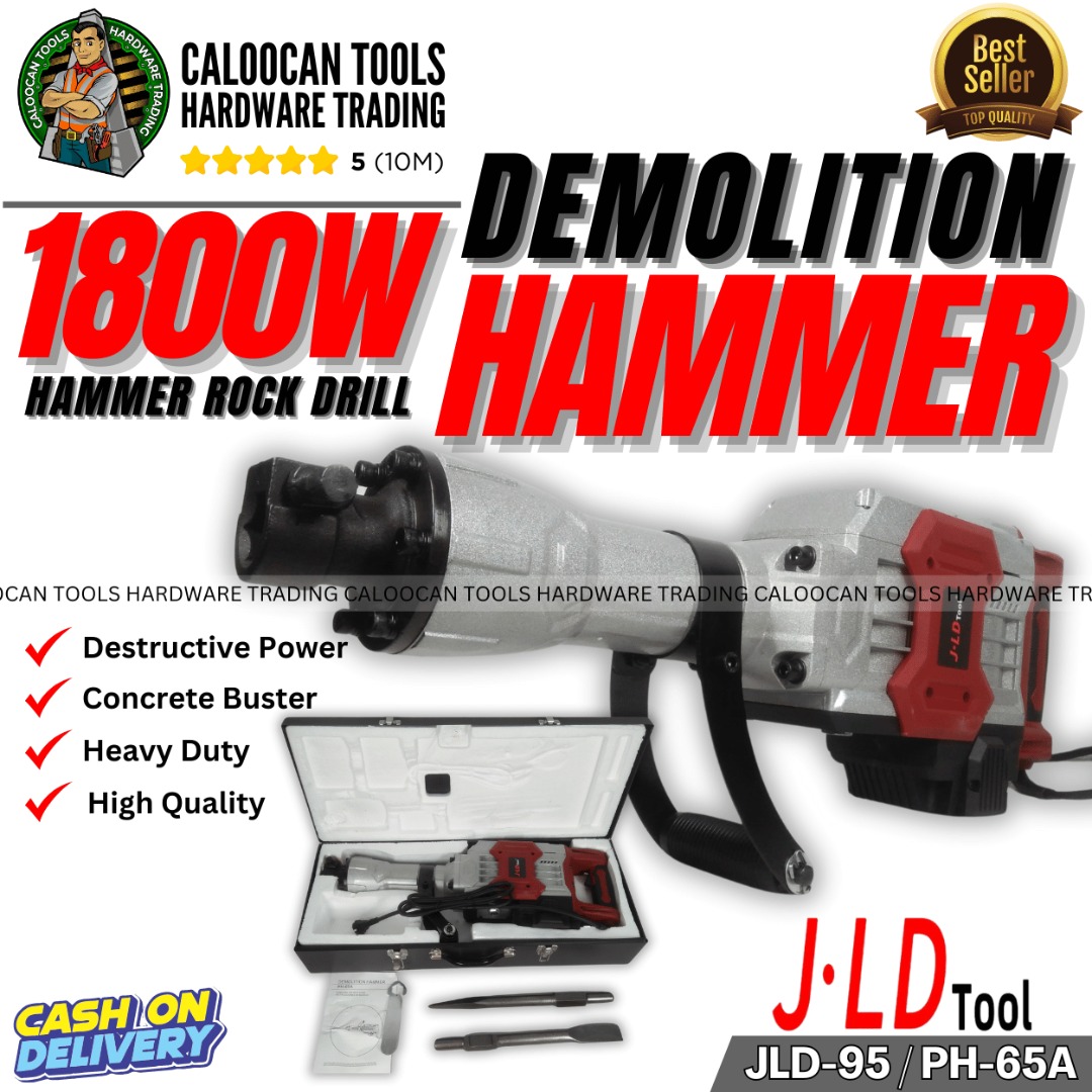 JLD Hammer Rock Drill 1800W Demolition Hammer 4950RPM Chipping Gun ...