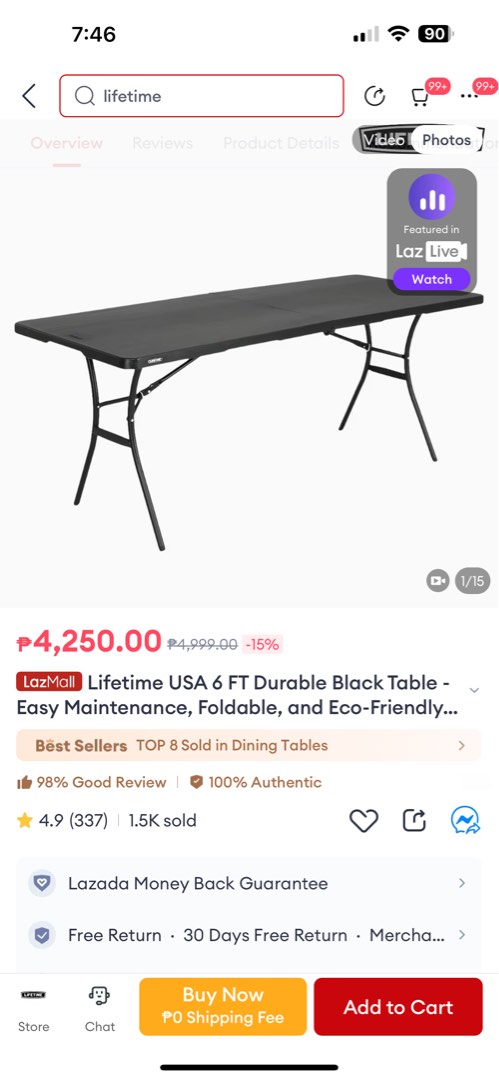 Lifetime table, Furniture & Home Living, Furniture, Tables & Sets on ...