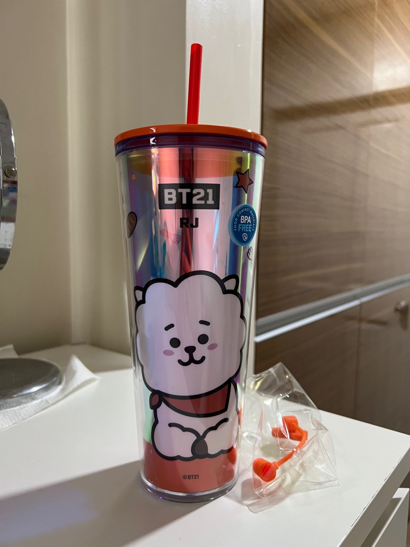 Miniso BT21 RJ Tumbler w/straw and straw cover (onhand), Furniture ...