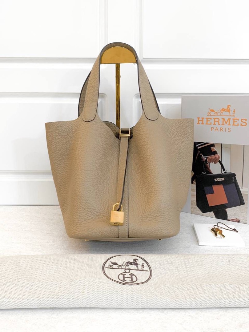 New Hermes Picotin 22 Begie Marfa Clemence GHW #W incl db, tag, padlock ...