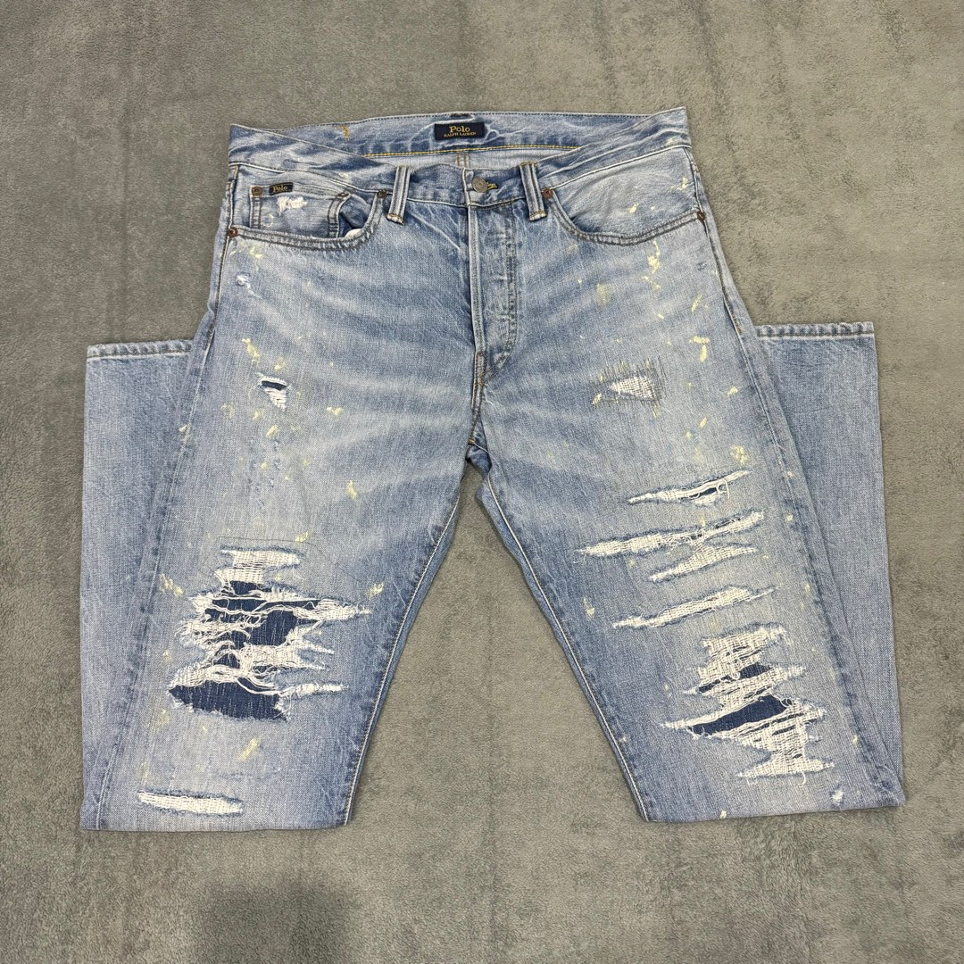 POLO RL PAINT SPLASH TATTERED DENIM PANTS (Sulivan slim), Men's Fashion ...