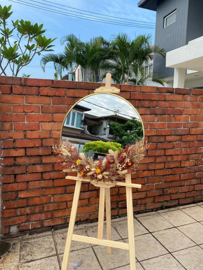 SEWA WELCOME MIRROR. STAND + BUNGA + CERMIN BESAR 60CM BORDER GOLD ...
