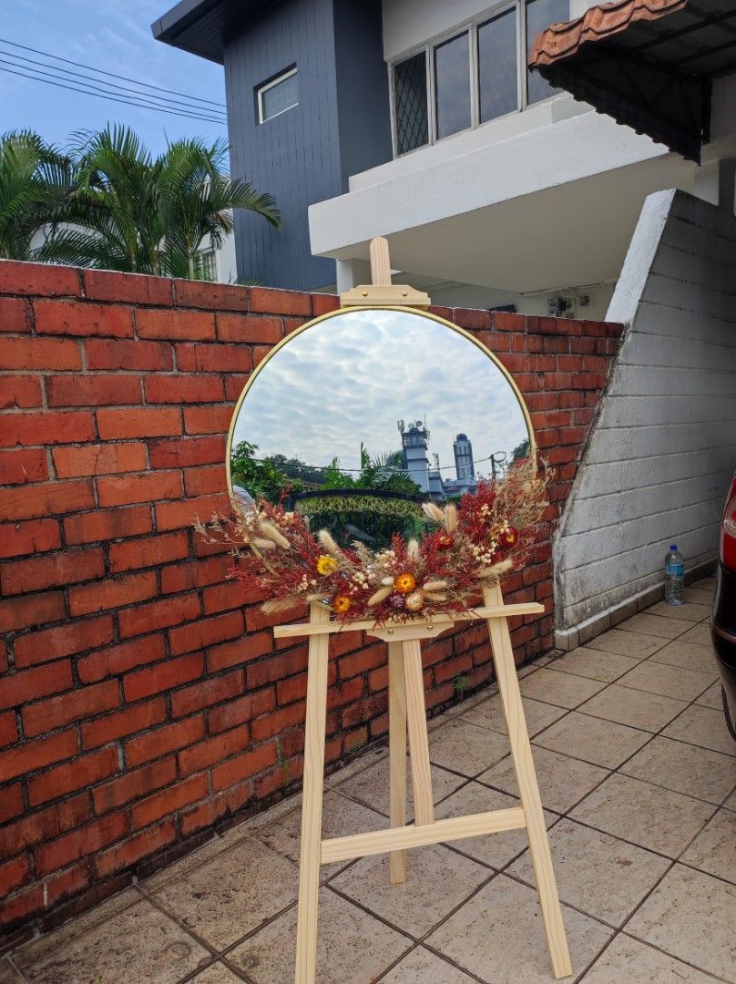 SEWA WELCOME MIRROR. STAND + BUNGA + CERMIN BESAR 60CM BORDER GOLD ...