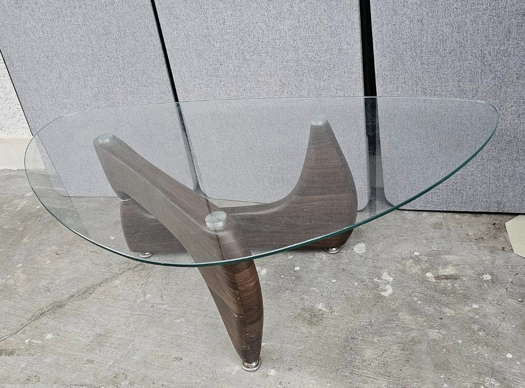 Triangle Coffee Table Glass Top Solid Wood Legs, Furniture & Home ...