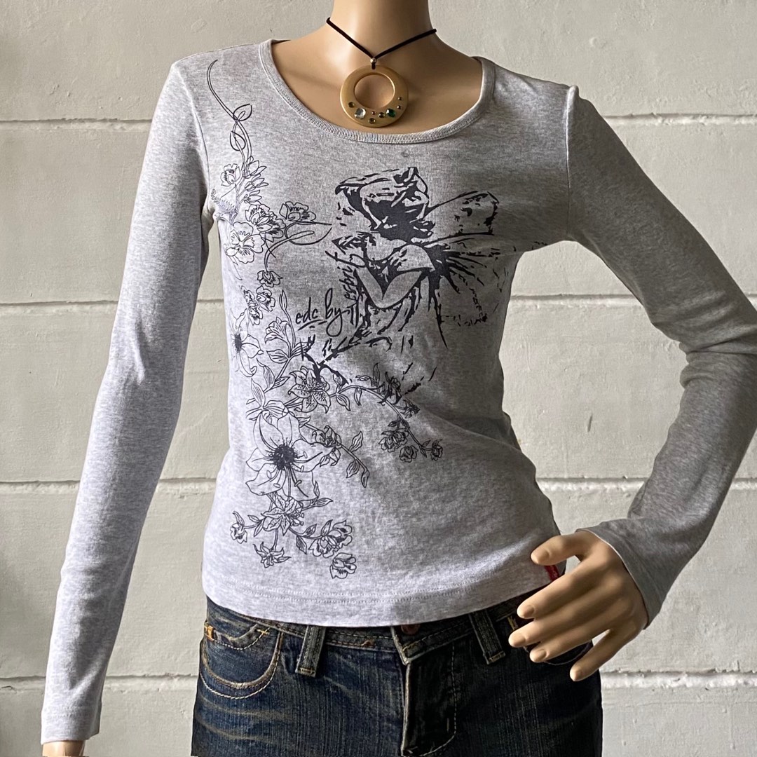 y2k edc fairy graphic grey long sleeve top, Women's Fashion, Tops ...