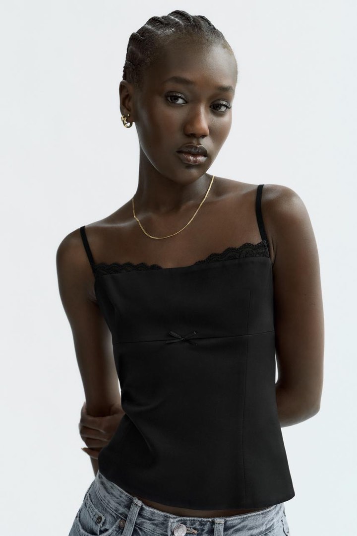 zara satin lace top, Women's Fashion, Tops, Sleeveless on Carousell