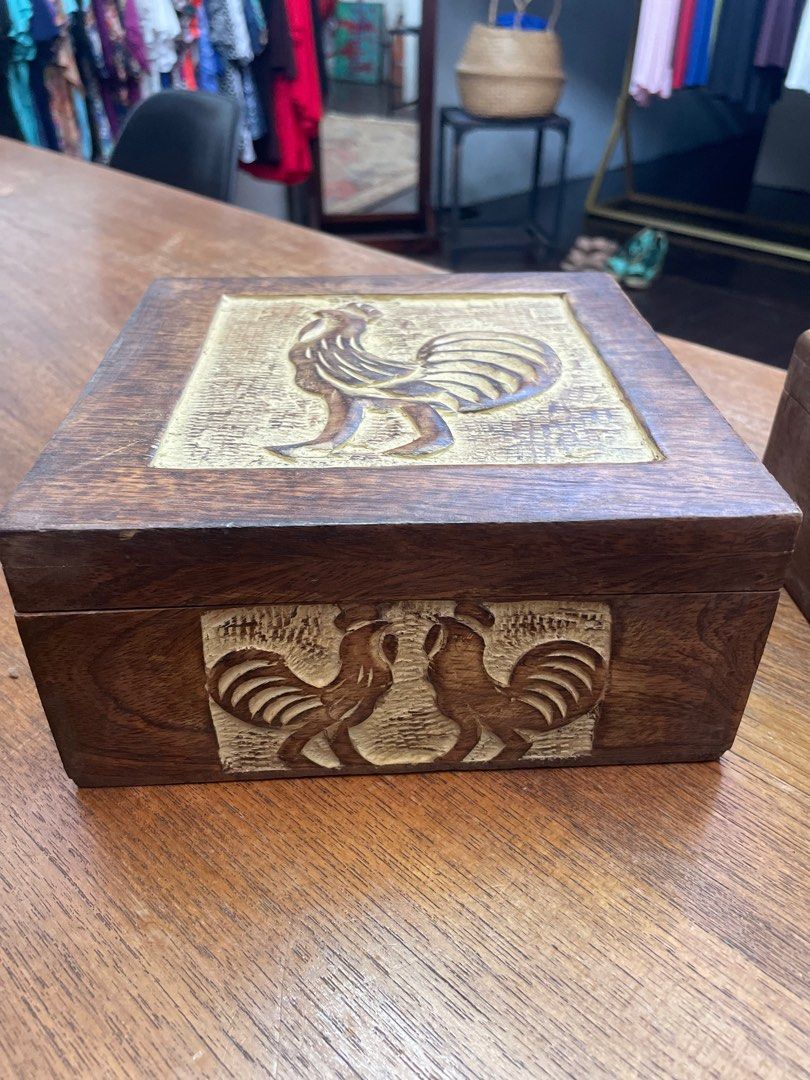 A set of beautiful wooden box with rooster carvings, Hobbies & Toys ...