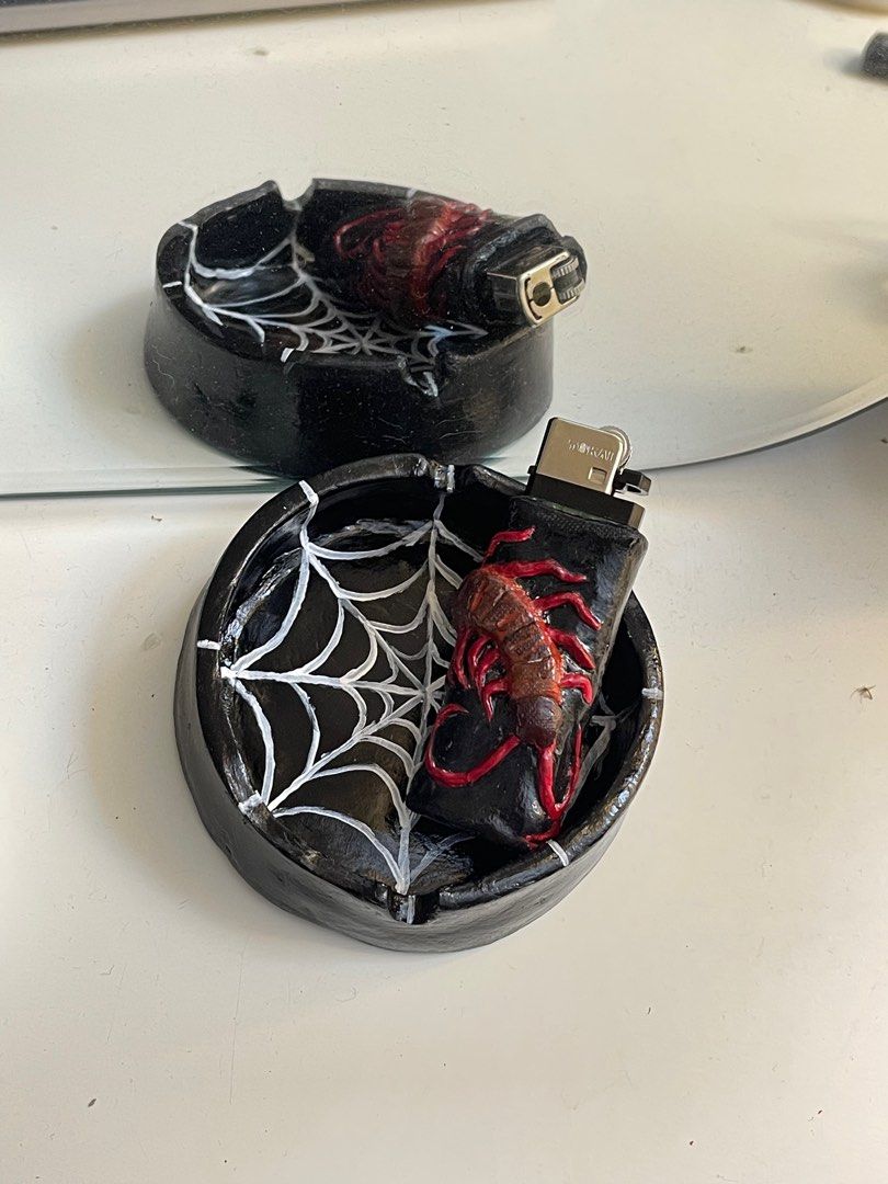 Asbak Ashtray Clay Tanah Liat Cobweb Spider Web Black Goth Punk, Desain ...