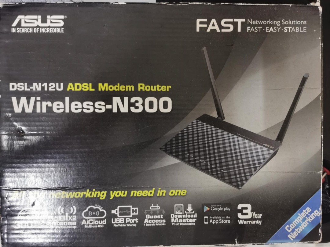 ASUS DSL-N12U Wireless N 300 ADSL 2/2+ Modem Router, Computers & Tech ...