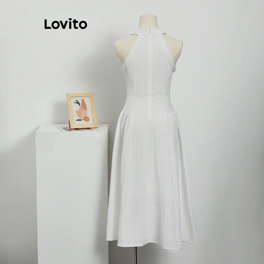 Casual Plain Jacquard Ruffle Neck Ruched Dress for Women, Women's ...