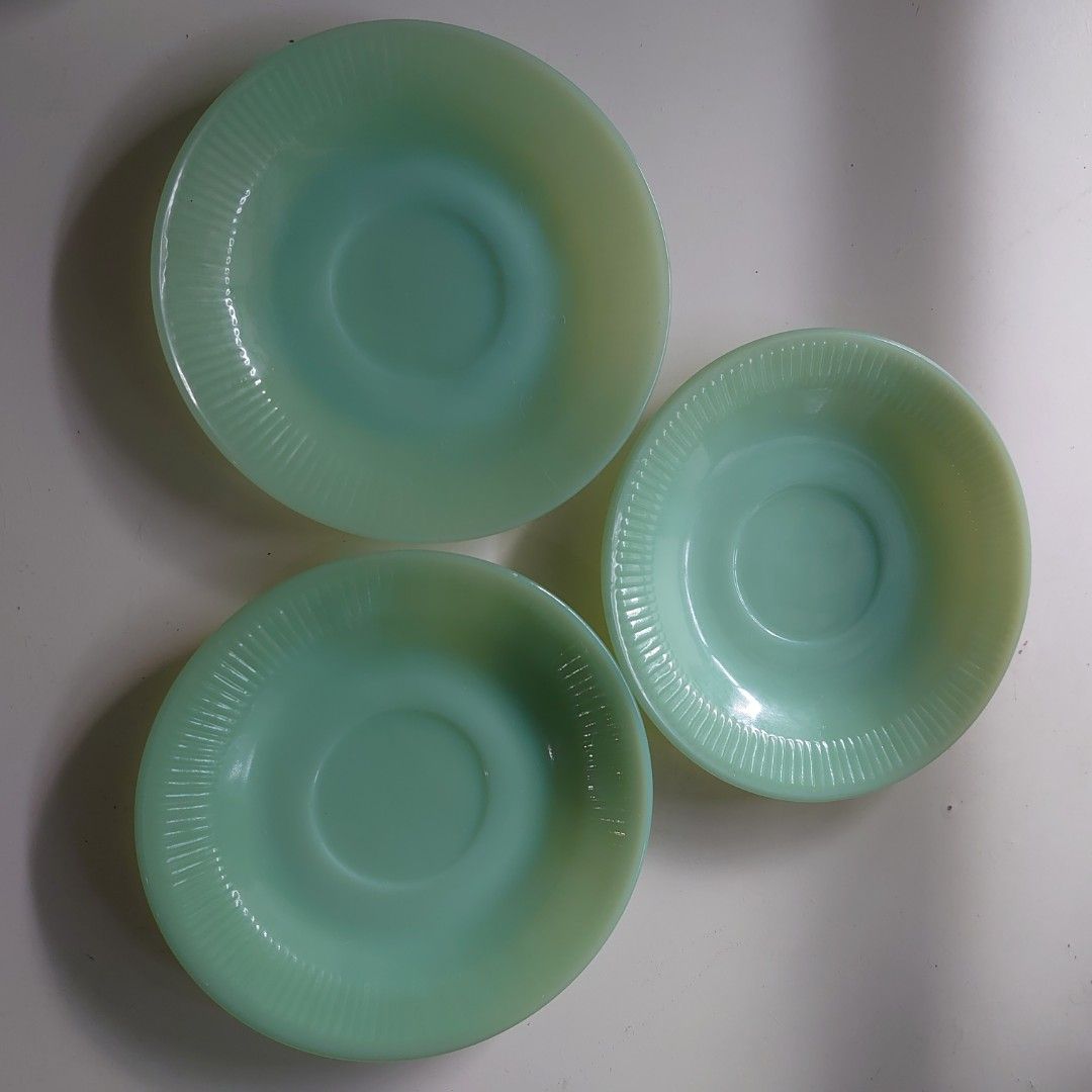 Jadeite Fire King Tea Cups + Saucer Gelas Teh Piring Antik Vintage ...