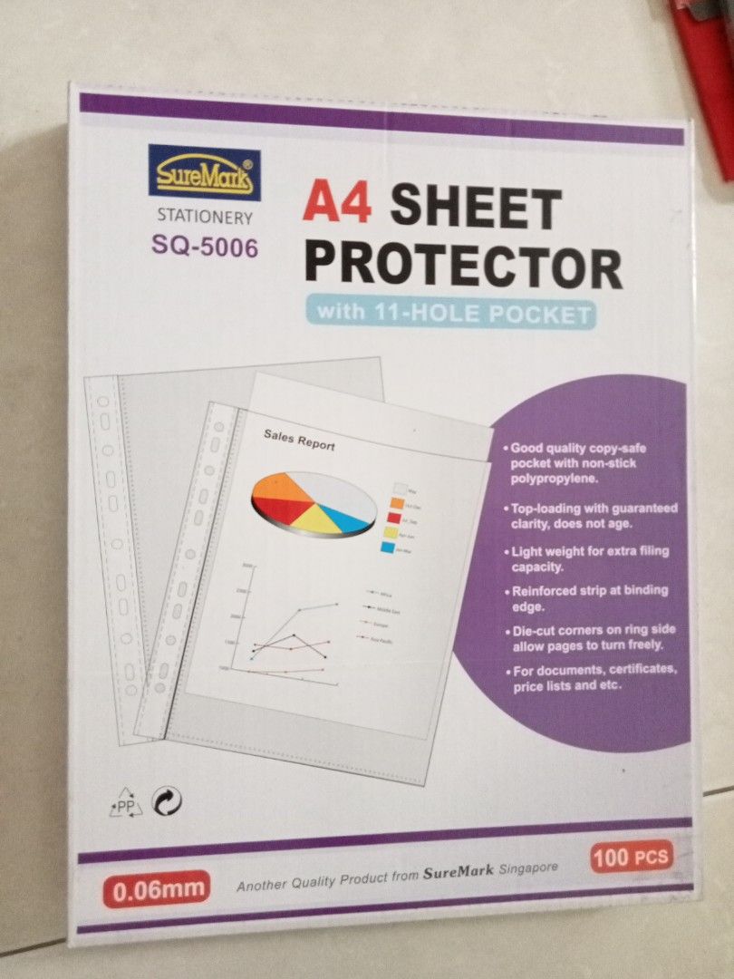 A4 Sheet Protector with 11- Hole Pocket, Hobbies & Toys, Stationery ...