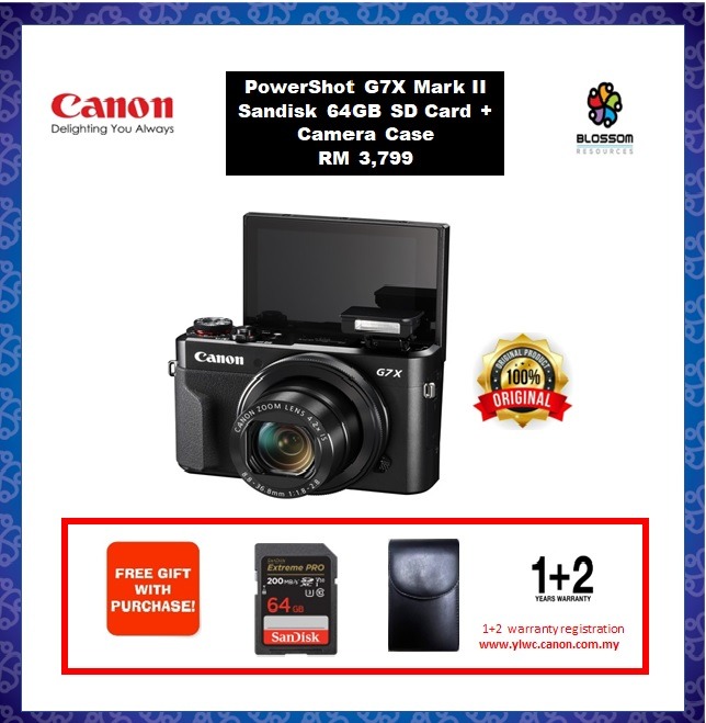 CANON POWERSHOT G7X MARK II + 64GB SD CARD + CAMERA CASE , Photography, Cameras on Carousell