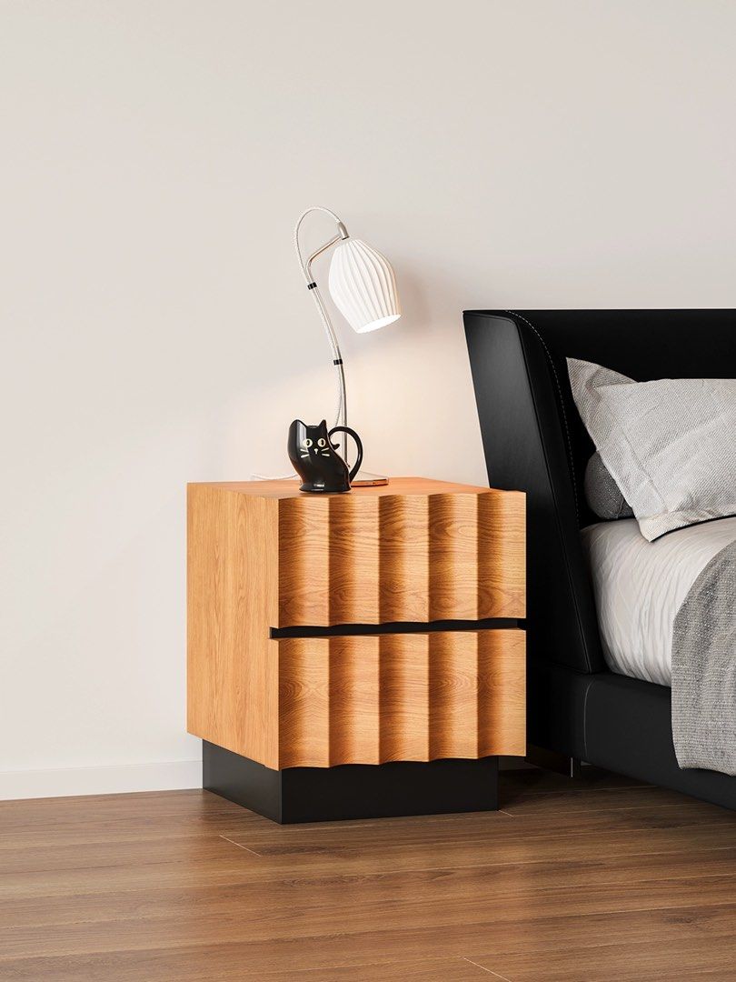 JOSENS Modern Fluted Solid Wood Bedside Table, Furniture & Home Living ...