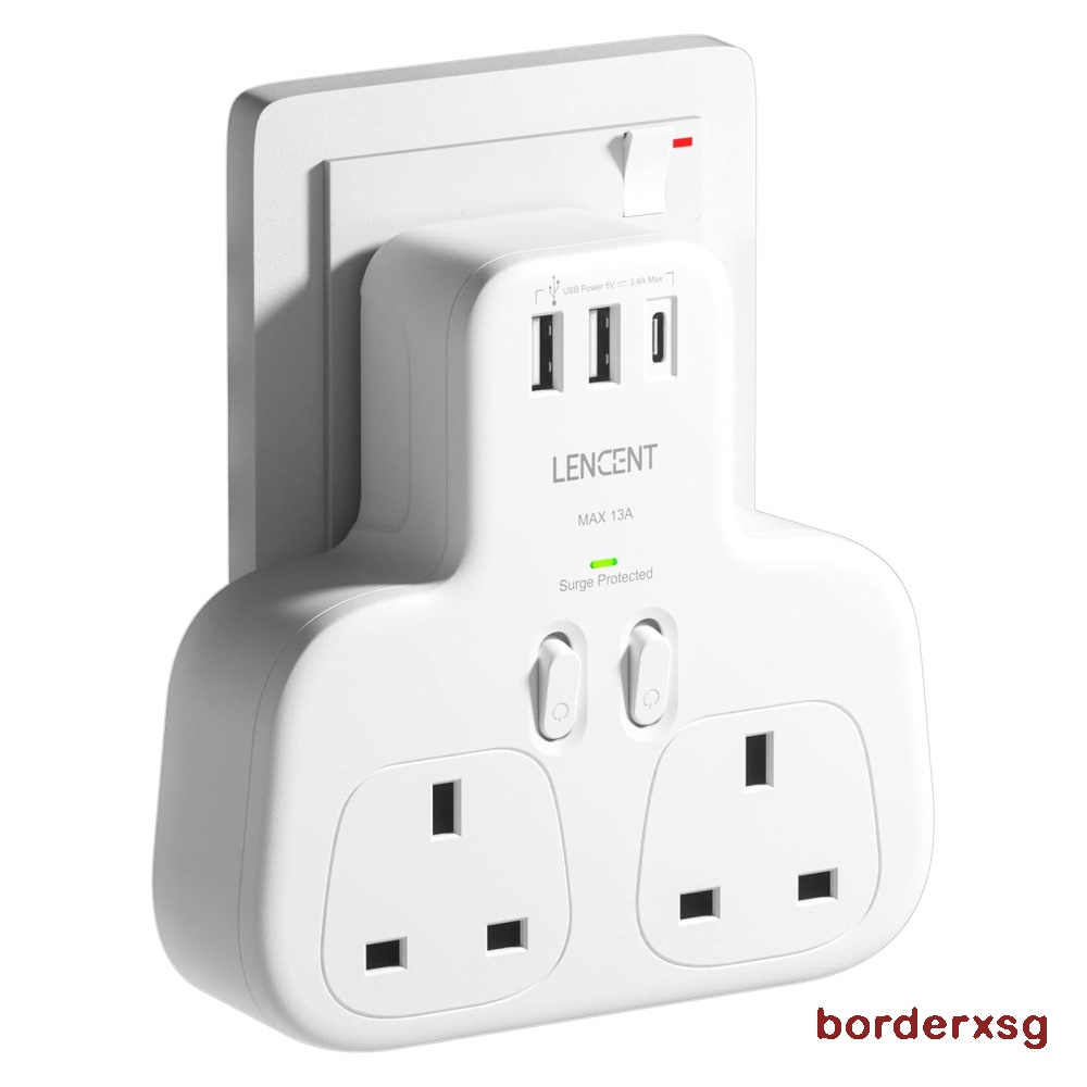 LENCENT Double Plug Adaptor with 1 USB C and 2 USB Ports, 2 Way Wall ...