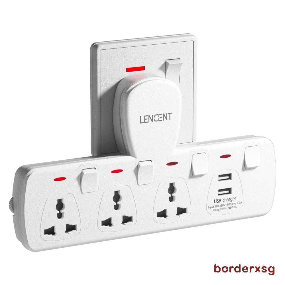 LENCENT Multi Plug Extension Socket with USB, 3 Way Electrical Outlet ...