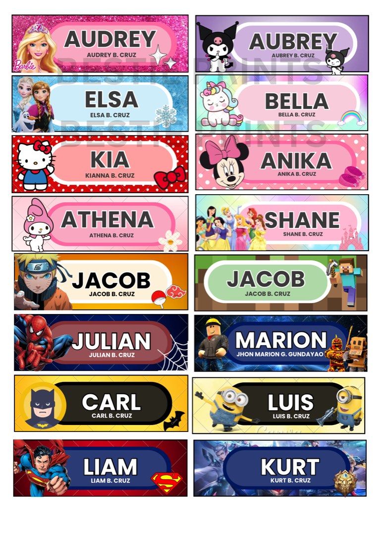 Printable Kids Name Tag and Subject Canva Template, Hobbies & Toys ...