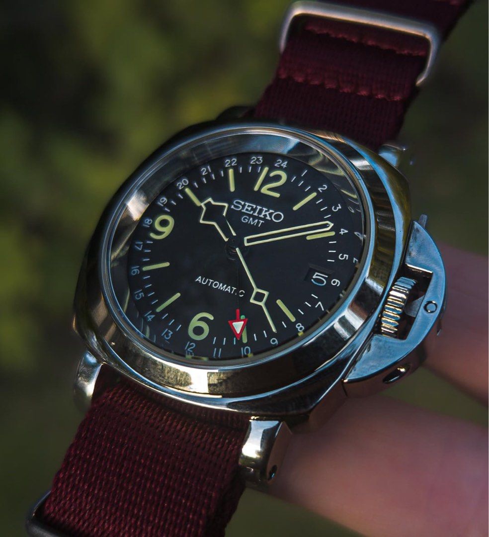 Seiko Pilot GMT 40mm Panerai Mod, Luxury, Watches on Carousell