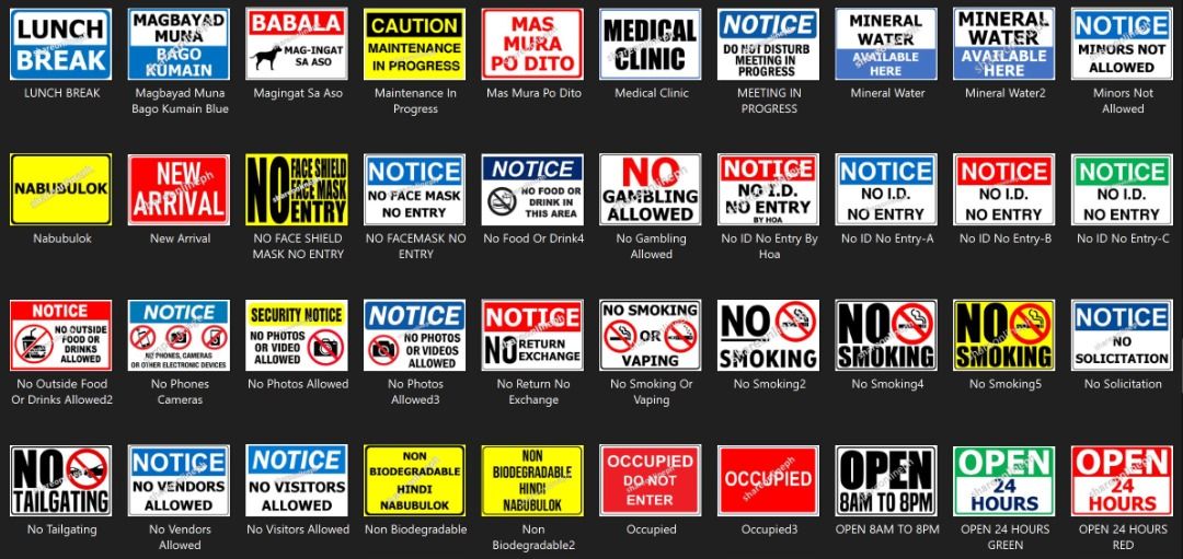 Signages Signboards No Parking No Smoking No Entry CCTV Bawal Pumarada ...