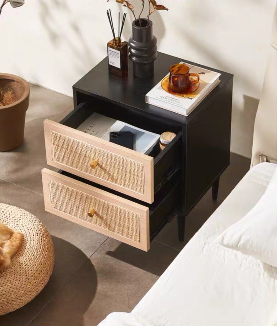 TRAEL Japandi Rattan Bedside Table, Furniture & Home Living, Furniture ...