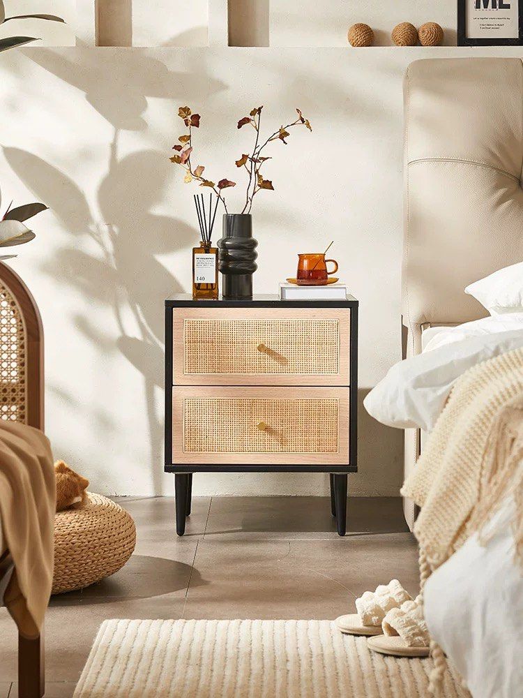 TRAEL Japandi Rattan Bedside Table, Furniture & Home Living, Furniture ...