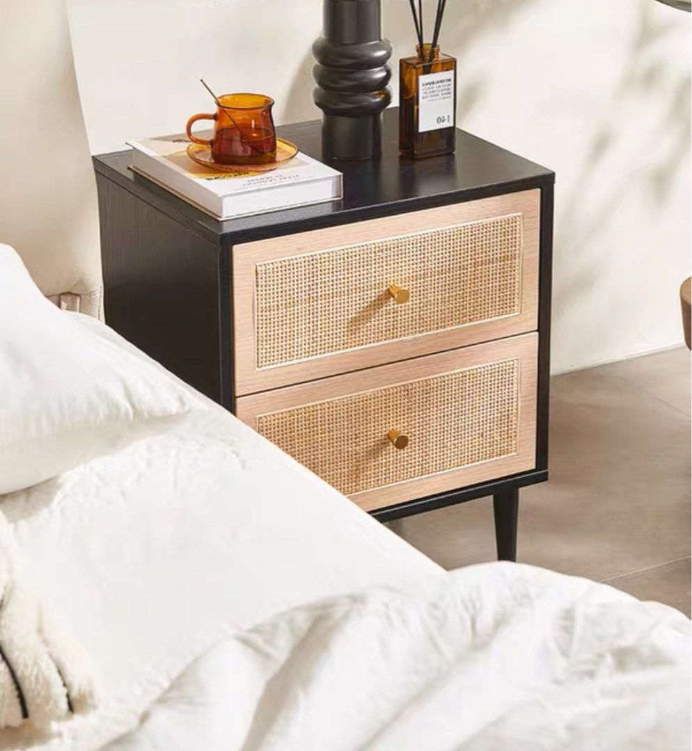 TRAEL Japandi Rattan Bedside Table, Furniture & Home Living, Furniture ...