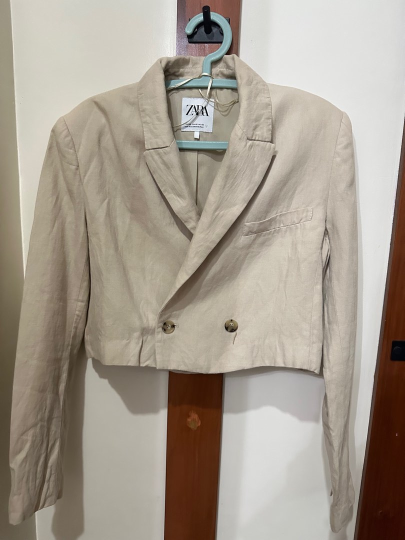 ZARA linen cropped blazer, Women's Fashion, Coats, Jackets and ...