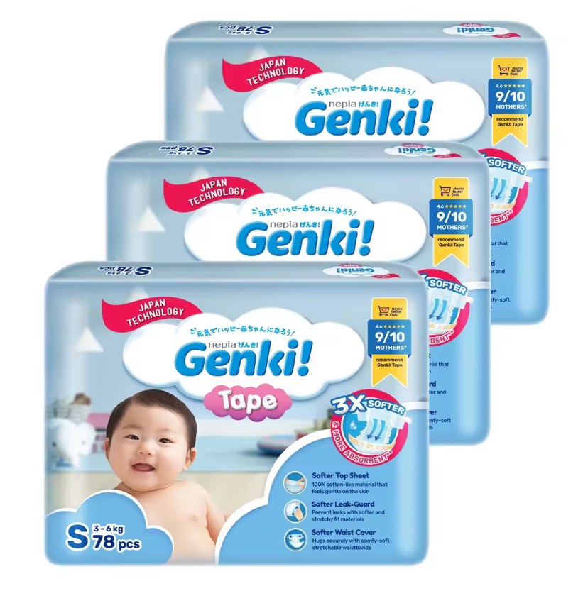 3 packs Genki diapers tape (S size), Babies & Kids, Bathing & Changing ...
