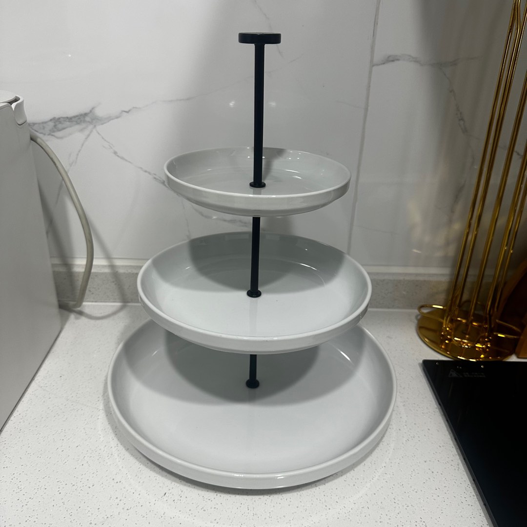 3-Tier Porcelain Dessert Serving Tray, Furniture & Home Living ...