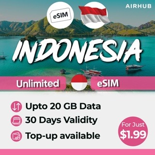 Airhub Indonesia eSIM / Bali eSIM- With 1GB - 20GB High Speed Data - Instant Delivery Via Email ...